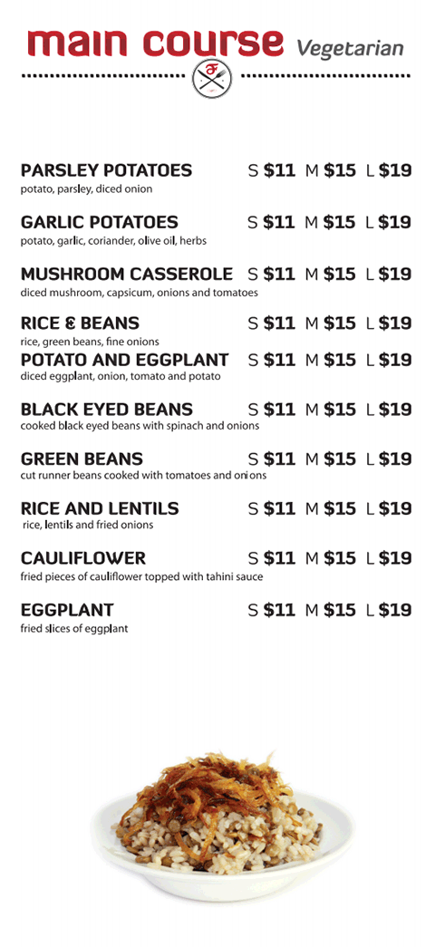 Eat In Menu | Fatima's Lebanese Restaurant